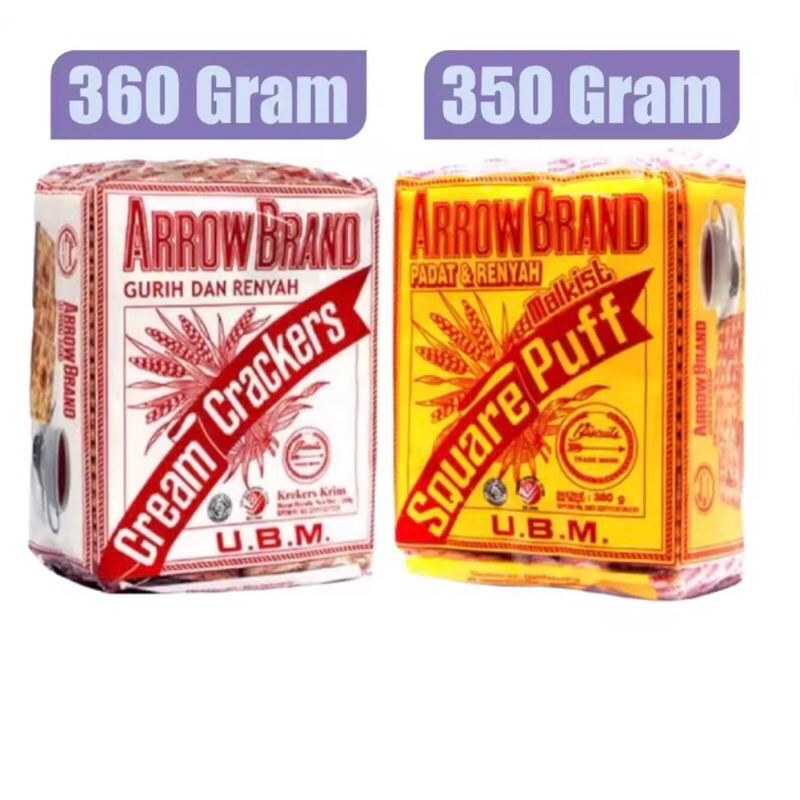 Jual UBM Arrow Brand Square Puff dan Cream Crackers Biskuit 350gram ...