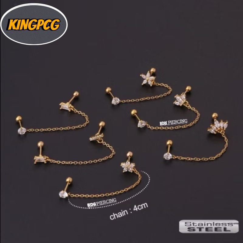 Jual Anting earlobe rantai terbaru stainles steel warna gold / earing ...