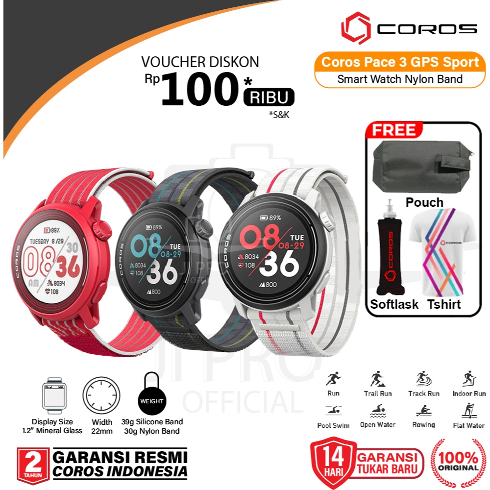 Jual Coros Pace 3 GPS Sport Smart Watch Nylon Band Garansi Resmi ...