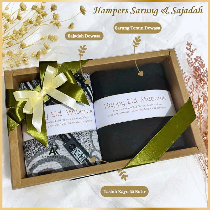 Jual Hampers Lebaran Sarung Sajadah Dewasa Kemas Box Slop Gratis Tasbih ...