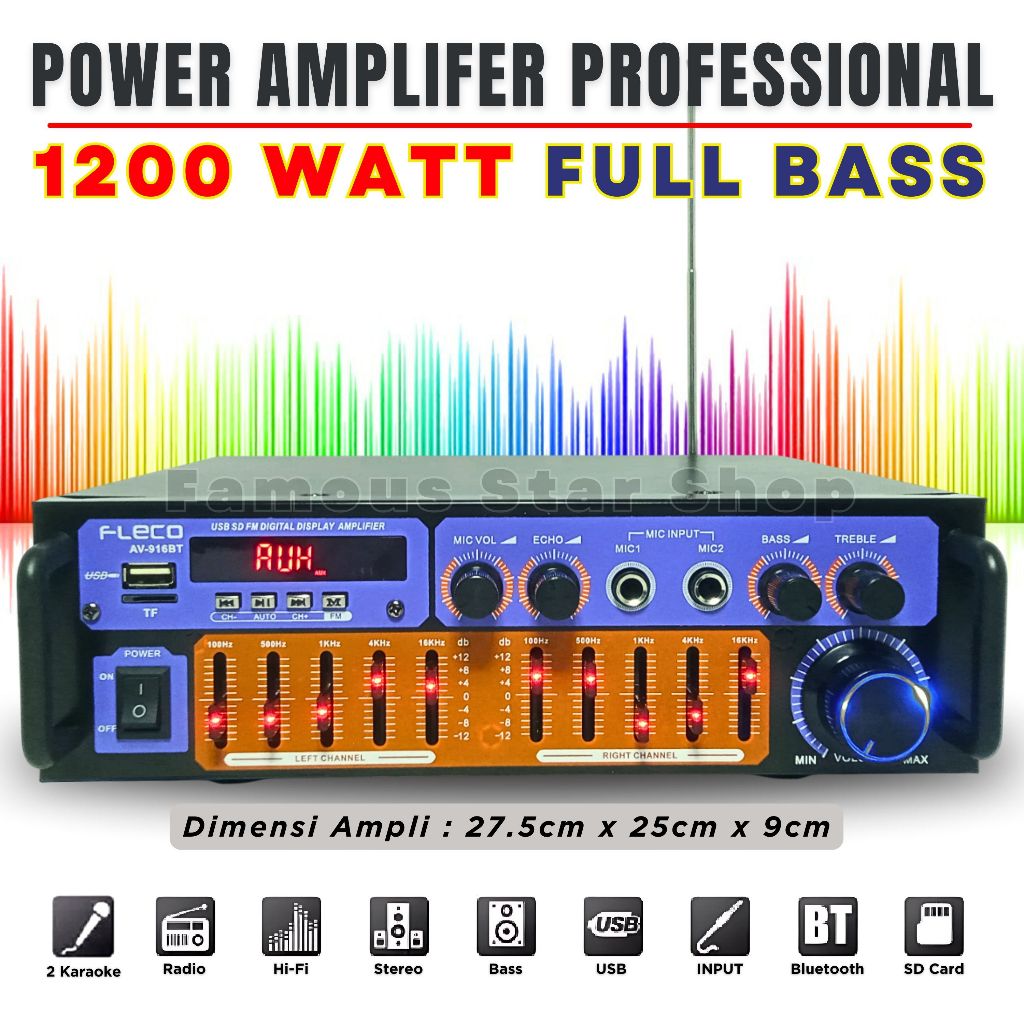 Jual Power Amplifier Daya 1200 Watt Full Bass Fleco AV-916BT Audio ...