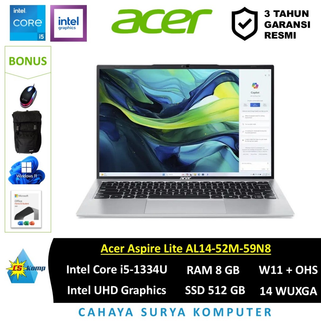 Jual Acer Aspire Lite AL14-52M-59N8 Intel Core i5-1334U Intel UHD Graphics RAM 8GB SSD 512GB W11 ...