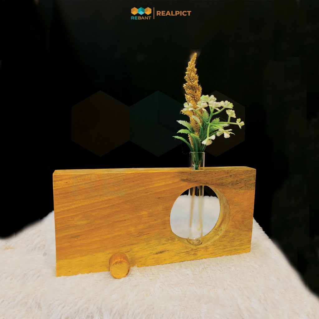 Jual REBANT (PAKET LENGKAP) Vas Bunga Meja Kayu Persegi Vas Bunga Gelas ...