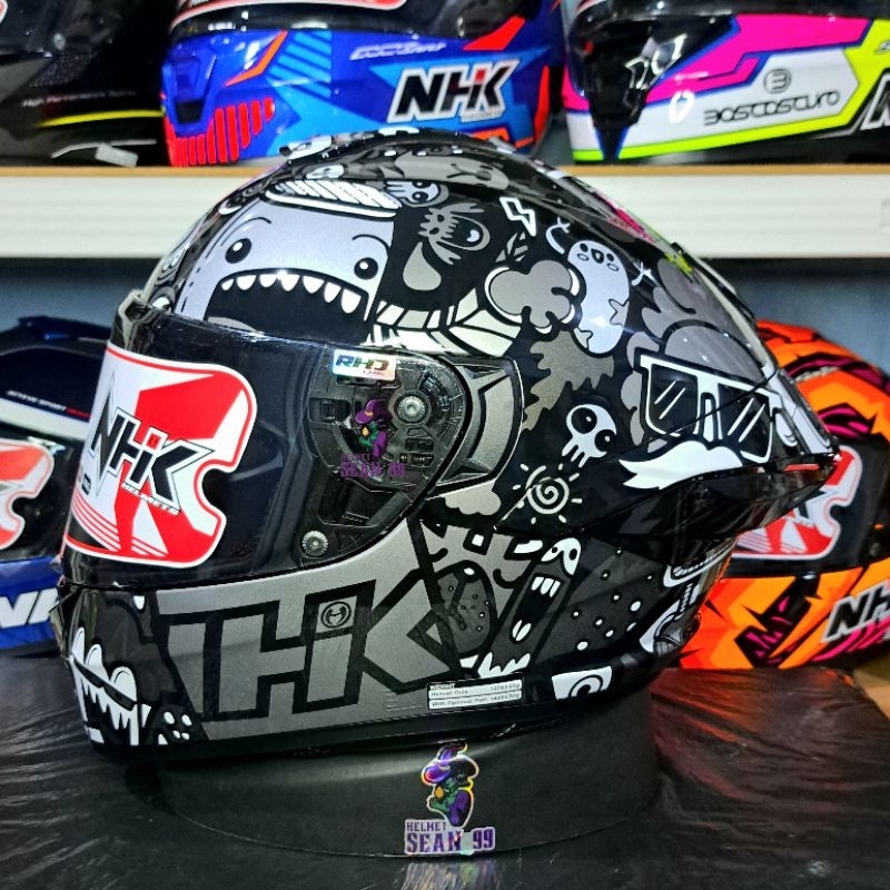 Jual HELM NHK MARK 1 DOODLES BLACK SILVER SINGLE VISOR RHD LENS LIGHT ...