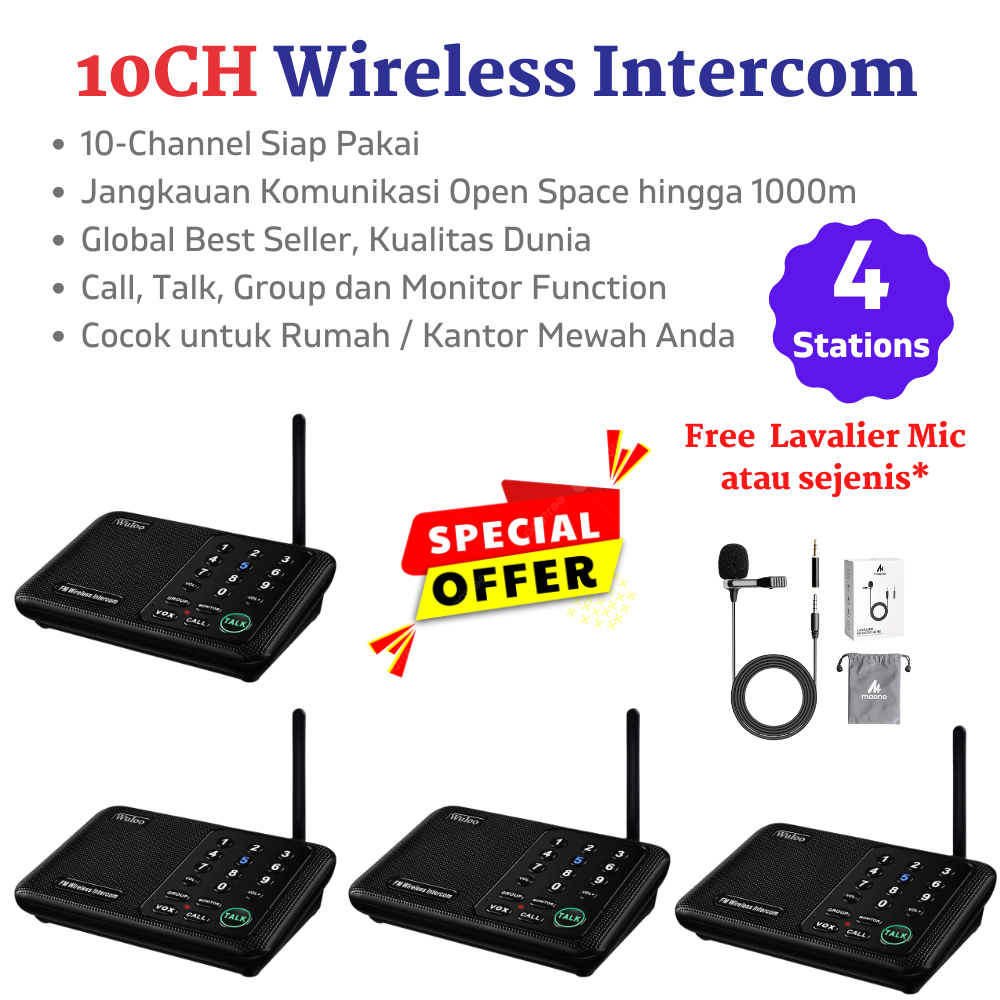 Jual THE Modern 10CH Wireless Intercom 4 Station - Radio Interkom FM ...