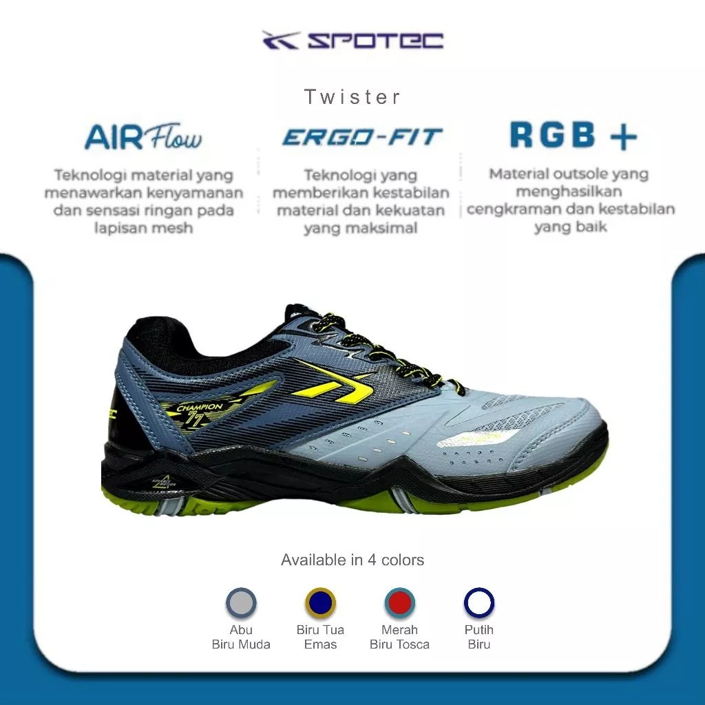 Jual SPOTEC Sepatu Badminton Artikel Twister Abu Biru Tua Spotec ...