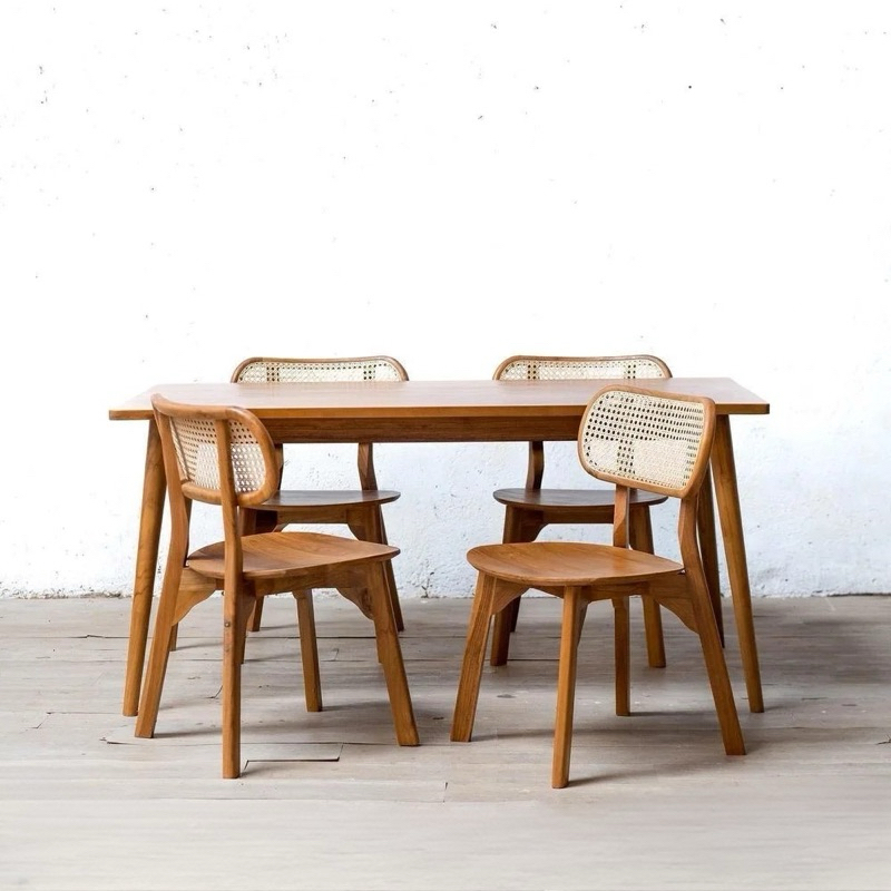 Jual Set Kursi Makan Rotan Jati Minimalis / Set Kursi Makan Jati / Set Meja Makan Kursi Rotan ...