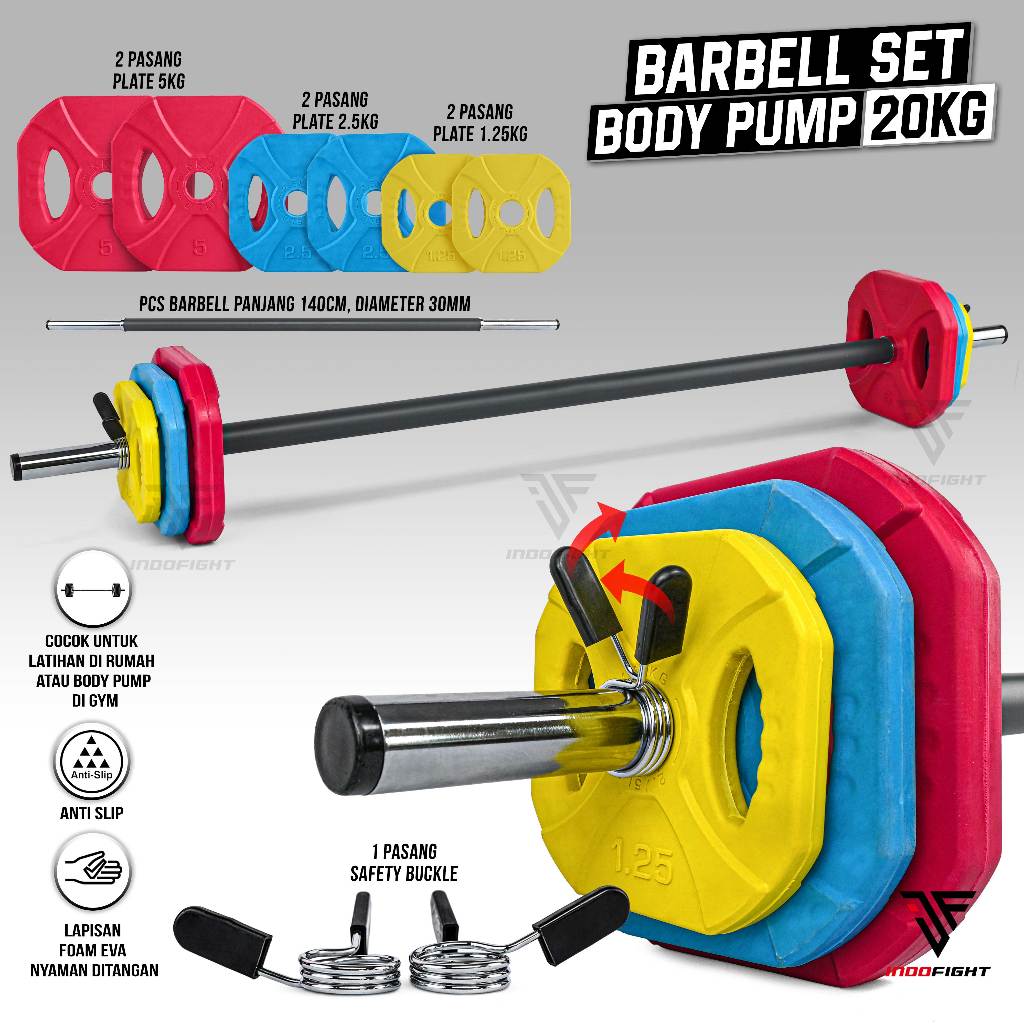 Jual Barbell Body Pump 20kg Set Barbel Angkat Beban Set Barbell Bodypump Angkat Besi | Shopee ...