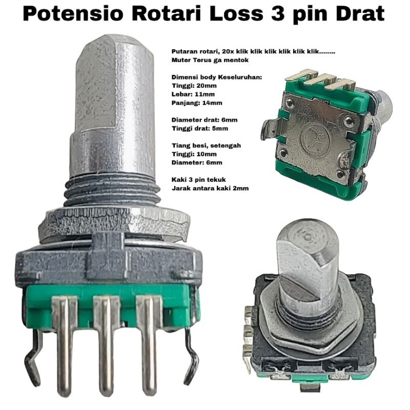 Jual Potensio Rotari Loss 3 pin Drat Rotary Klik Digital Kaki 3 Tekuk ...