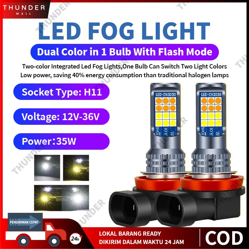 Jual 【Thunder Mall】2PCS Lampu LED Putih H11Kuning+Putih 24SMD untuk ...