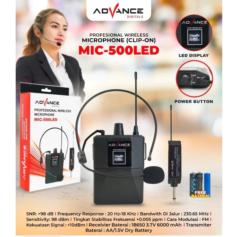 Jual Advance MIC 500 LED / Mic Clip On Bando Wireless Microphone ...