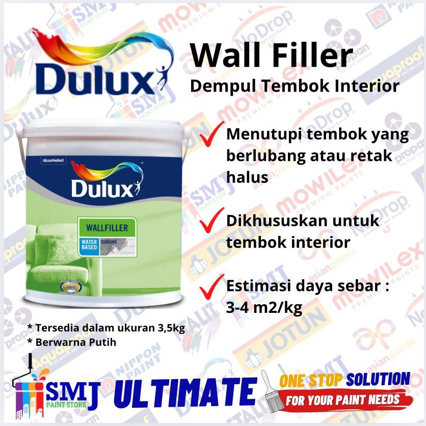 Jual Plamir / Plamur / Dempul Tembok Interior DULUX WALL FILLER 3,5kg ...