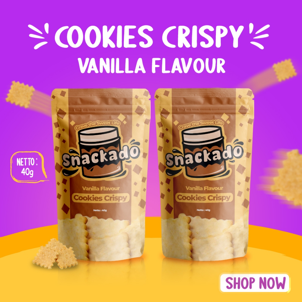 Jual Snackado Crispy Cookies variant Vanila 40g isi 2 Pcs | Shopee ...
