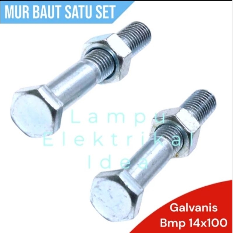 Jual Bmp M14 Baut Mur 14 X 100 Mm Putih Galvanis Komplit | Shopee Indonesia