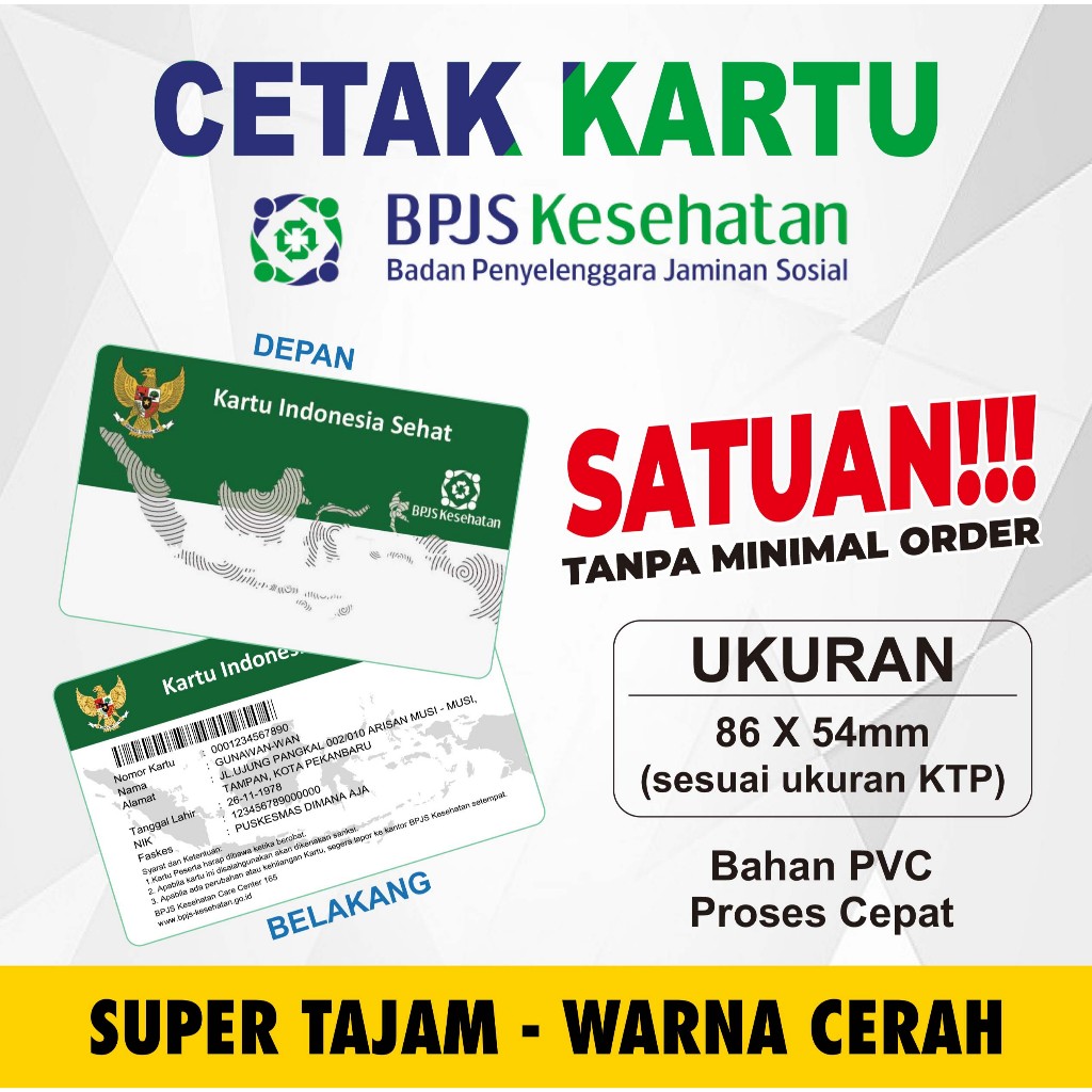 Jual CETAK KARTU BPJS / KIS / NPWS / SATUAN TANPA MINIMAL ORDER ...