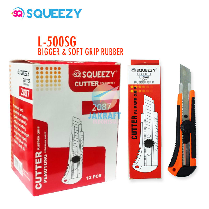 Jual (12 Pcs) GROSIR Cutter Besar SQUEEZY L-500SG Soft Rubber Grip ...