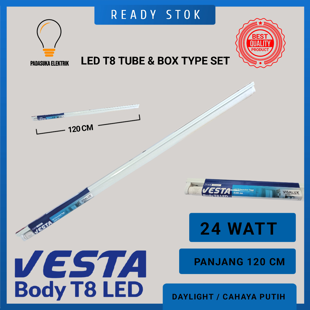 Jual KAP LAMPU TL LED SET T8 24 WATT 120CM VEST | Shopee Indonesia
