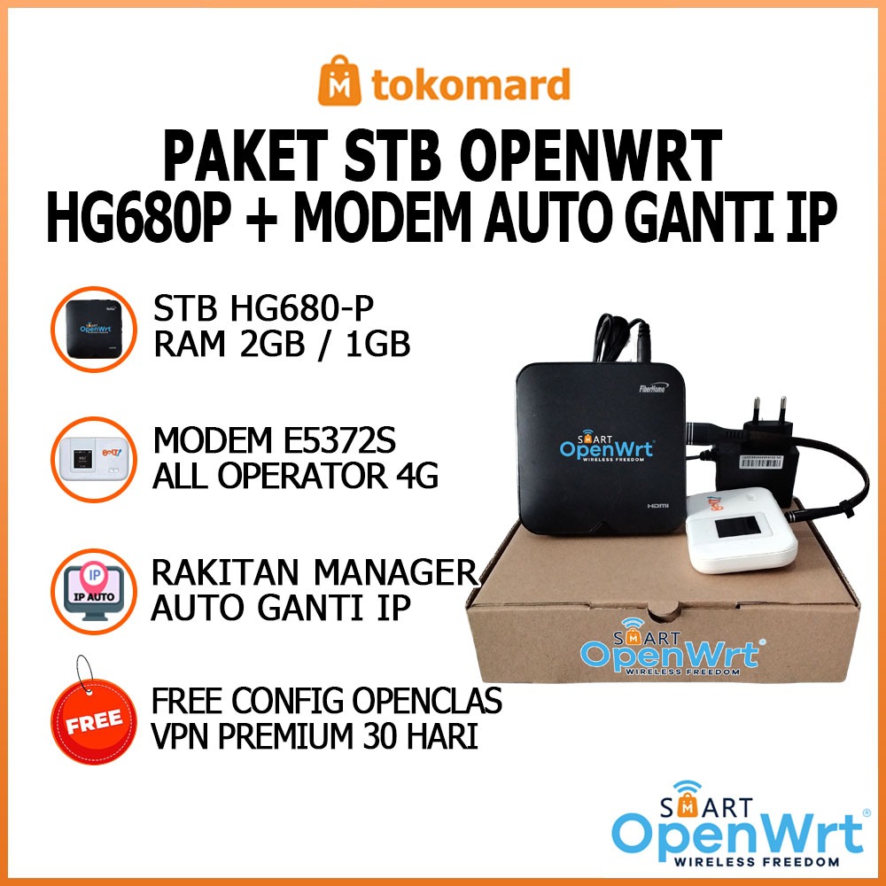 Jual Paket STB Openwrt HG680P RAM 2GB / 1GB dan Modem Auto Ganti IP Free VPN Premium 30 Hari ...