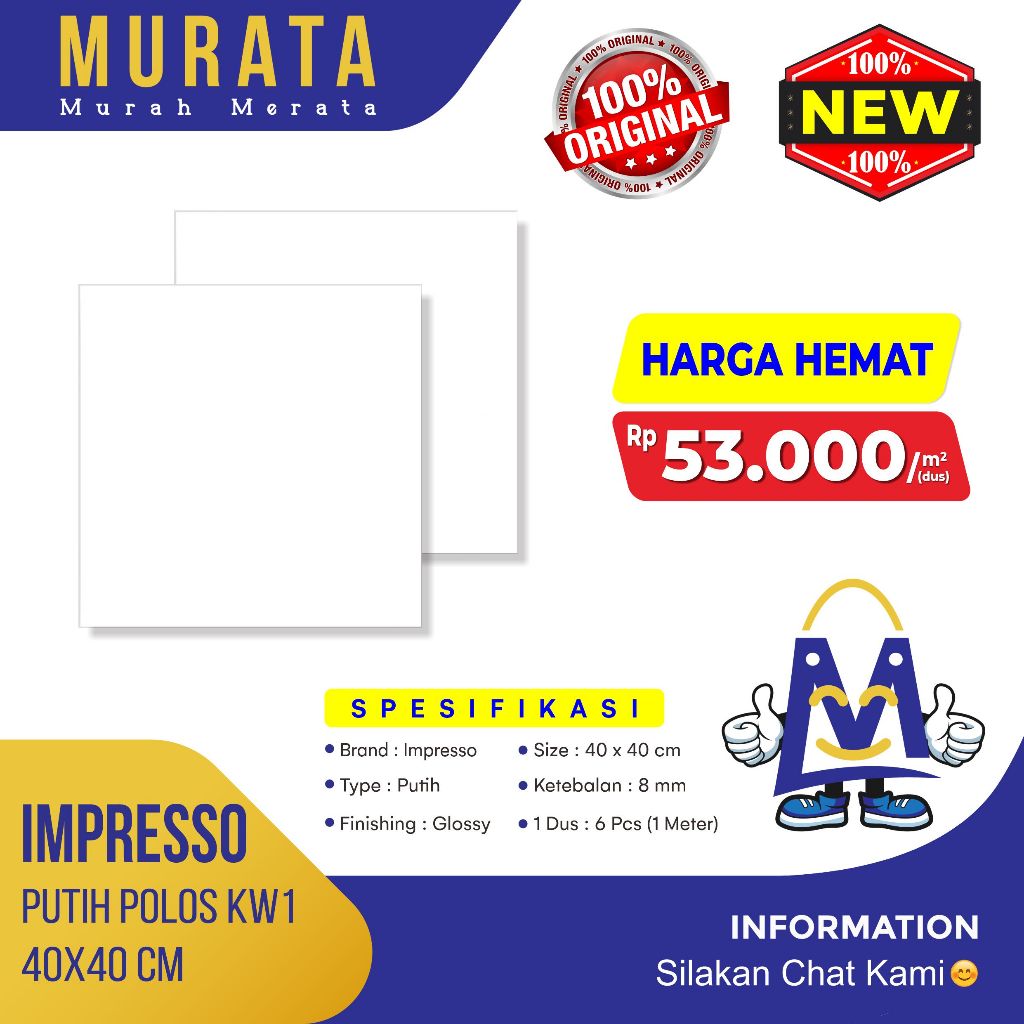 Jual Impresso - Keramik Lantai Dinding / Floor Wall Tile Putih Polos ...