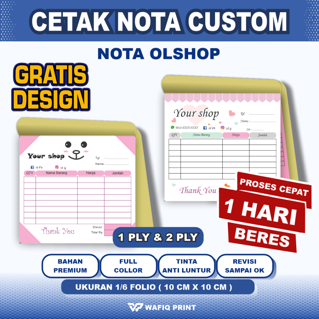 Jual Nota toko custom olshop full color ukuran 1/6 folio gratis design ...