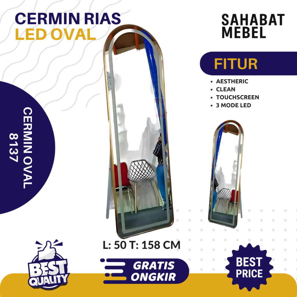 Jual Kaca Cermin LED Minimalis 8137 Oval / Kaca OOTD Murah / Standing ...