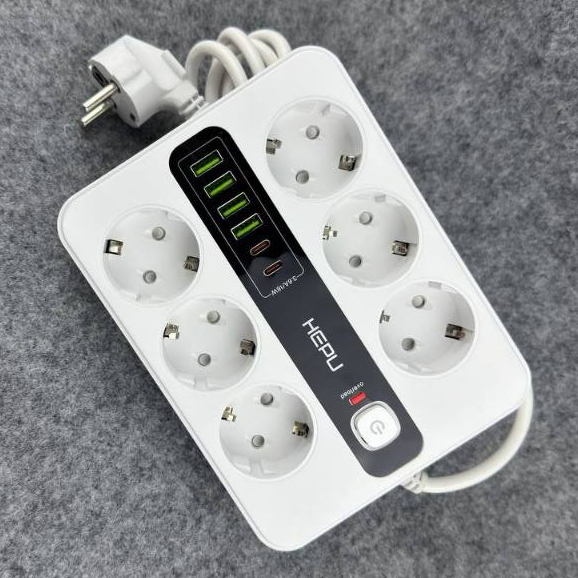 Jual HEPU HP-H04 6 colokan + 4 USB + 2 TYPE-C power socket 30000W & 18W ...