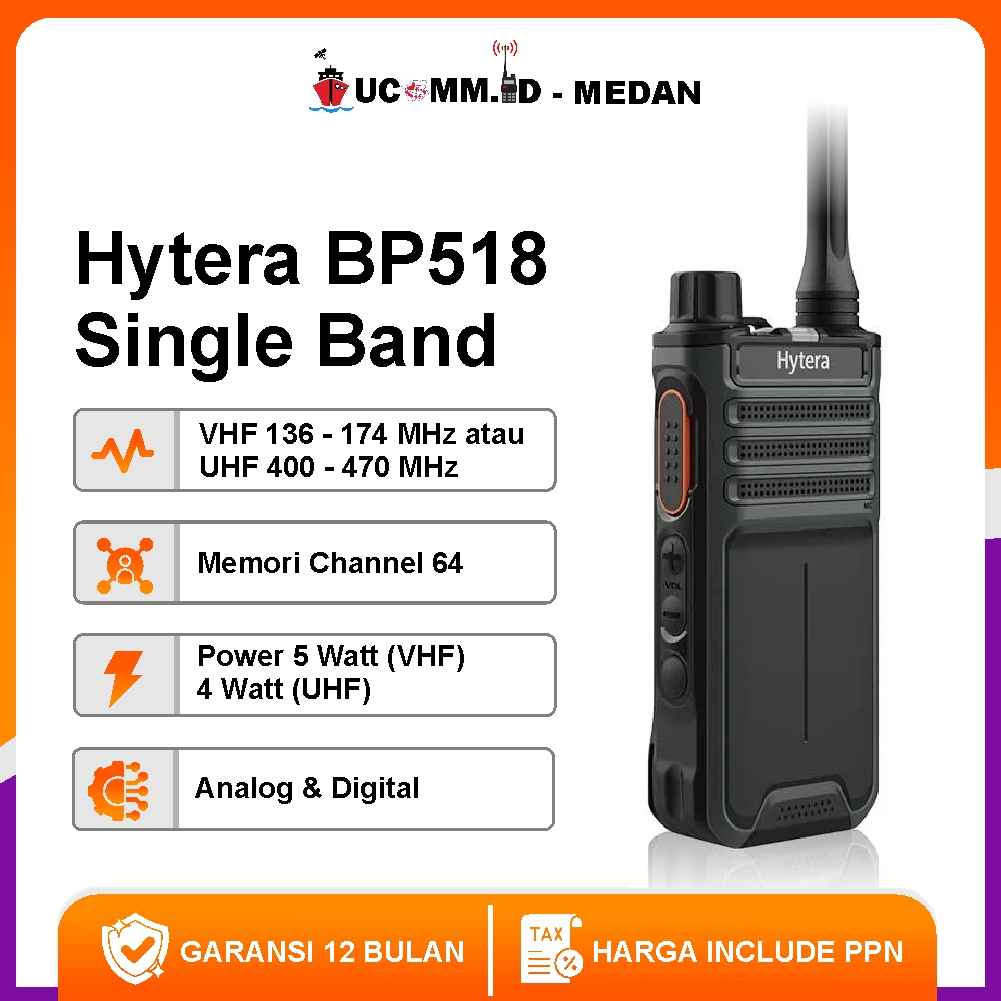 Jual Hytera BP 518 BP518 Single Band VHF UHF HT Digital Analog USB Type ...