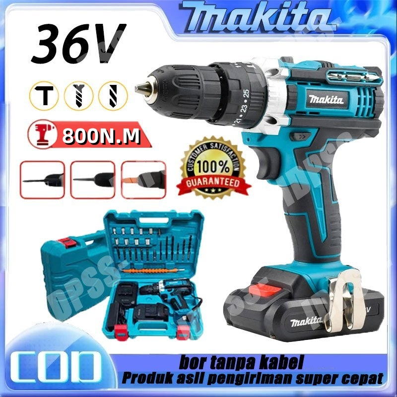 Jual MAKITA Bor Impact Elektrik Makita 36V Tanpa Kabel dengan Mata Bor ...