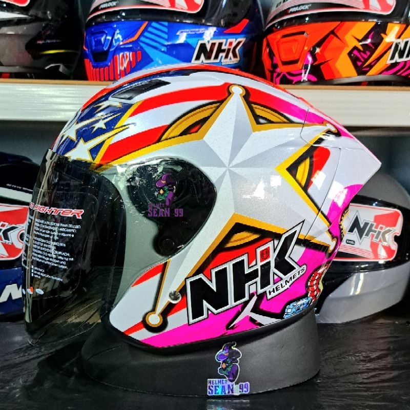 Jual HELM NHK R1 ELITE GP EDITION ALL MOTIF VISOR LIGHT SMOKE HALF FACE SNI | Shopee Indonesia