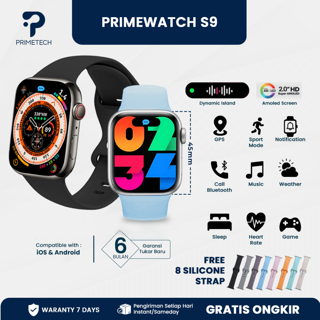 Jual PrimeWatch Series 9 Pro Smartwatch Bluetooth Jam Wanita Pria 2.0" HD Amoled Display With ...