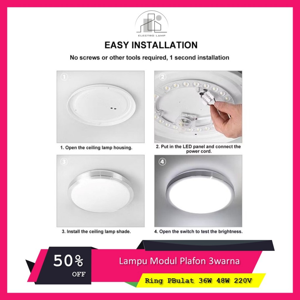 Jual Modul Lampu LED Ring Panel Bulat 36W 48W 220V / Lampu Modul Plafon ...