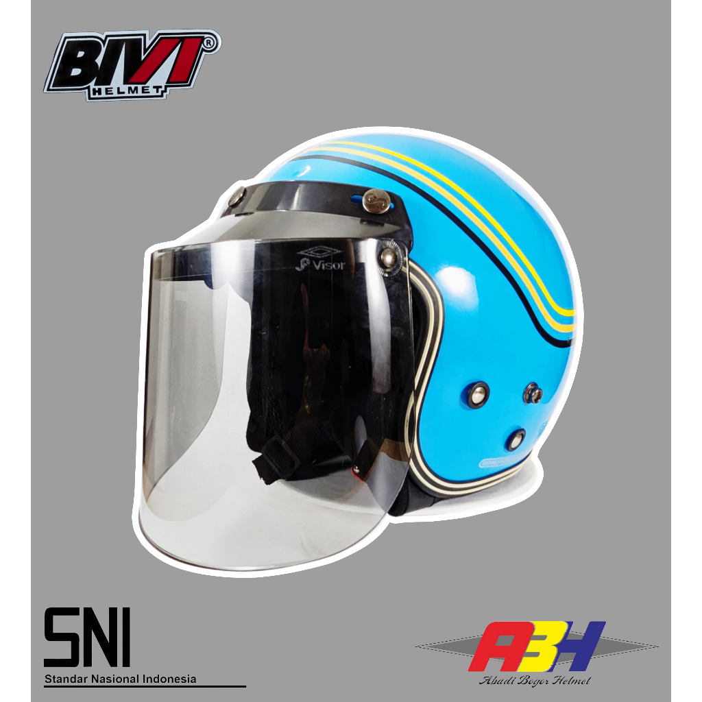 Jual BIVI Helmet Bogo Sky blue Classic Polos Garis SNI BIVI Retro Half Face Pet Hijab Terlaris ...