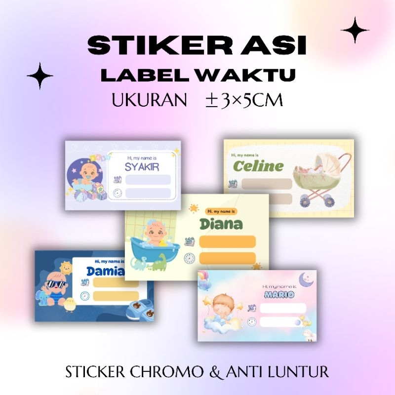Jual [Isi 100 Lembar] CUSTOM Stiker Nama dan Waktu Asi Ukuran 3x5cm ...