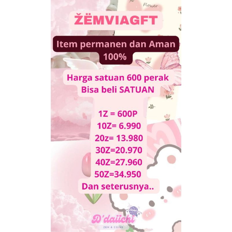 Jual ZemViaGFT (ZVG) ITEM permanen dan aman 100% harga satuan 600, FASTRESPON | Shopee Indonesia