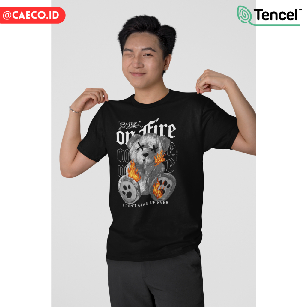Jual CAECO Kaos Streetwear "On Fire" [Bear Series] TENCEL Premium Cotton Regular Fit Kaos Pria ...