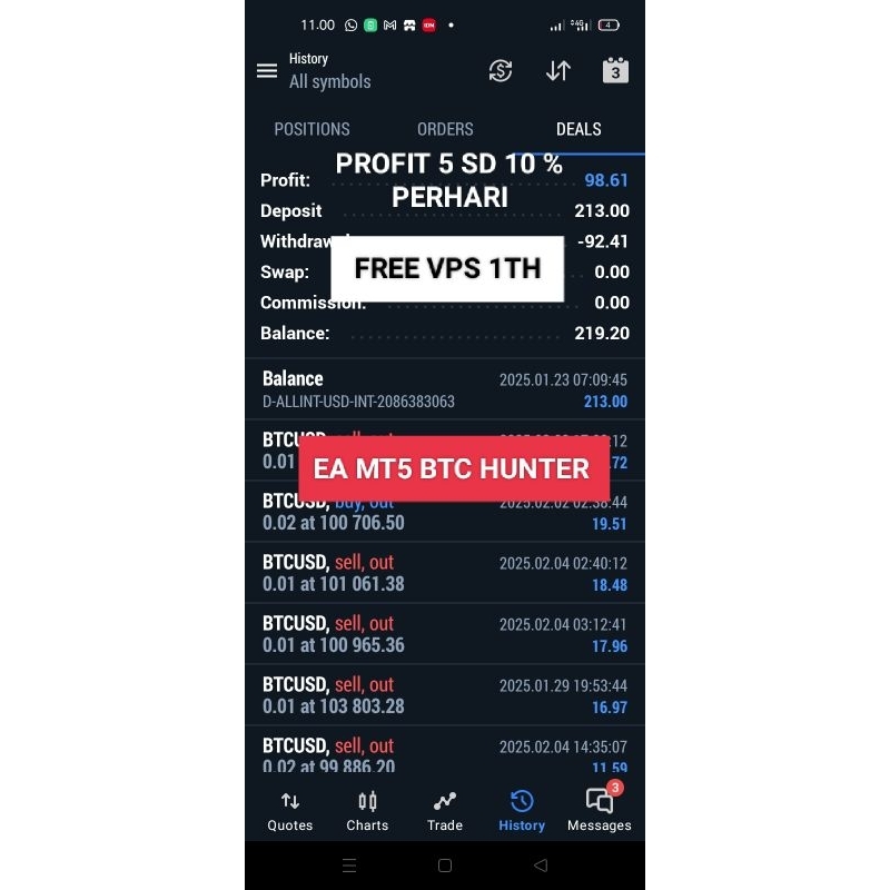 Jual EA MT5 PREMIUM BTC HUNTER SISTEM BAGI HASIL | Shopee Indonesia