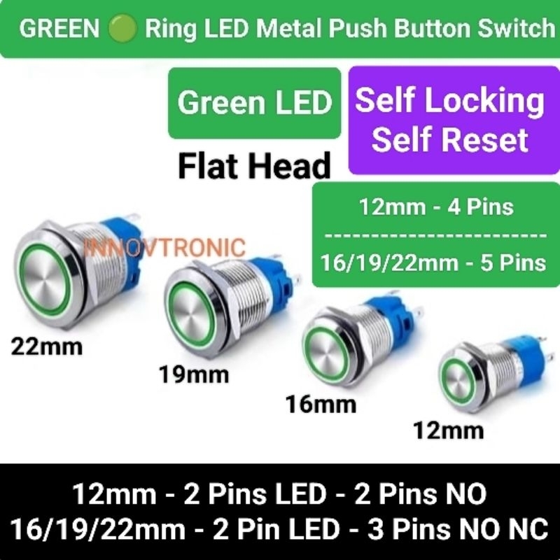 Jual RING LED 12/16/19/22mm Flat Head Push Button Stainless Steel Self ...