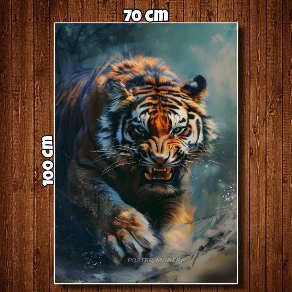 Jual Lukisan Poster Cetak Harimau Mengaum big jumbo ukuran 50x100cm ...