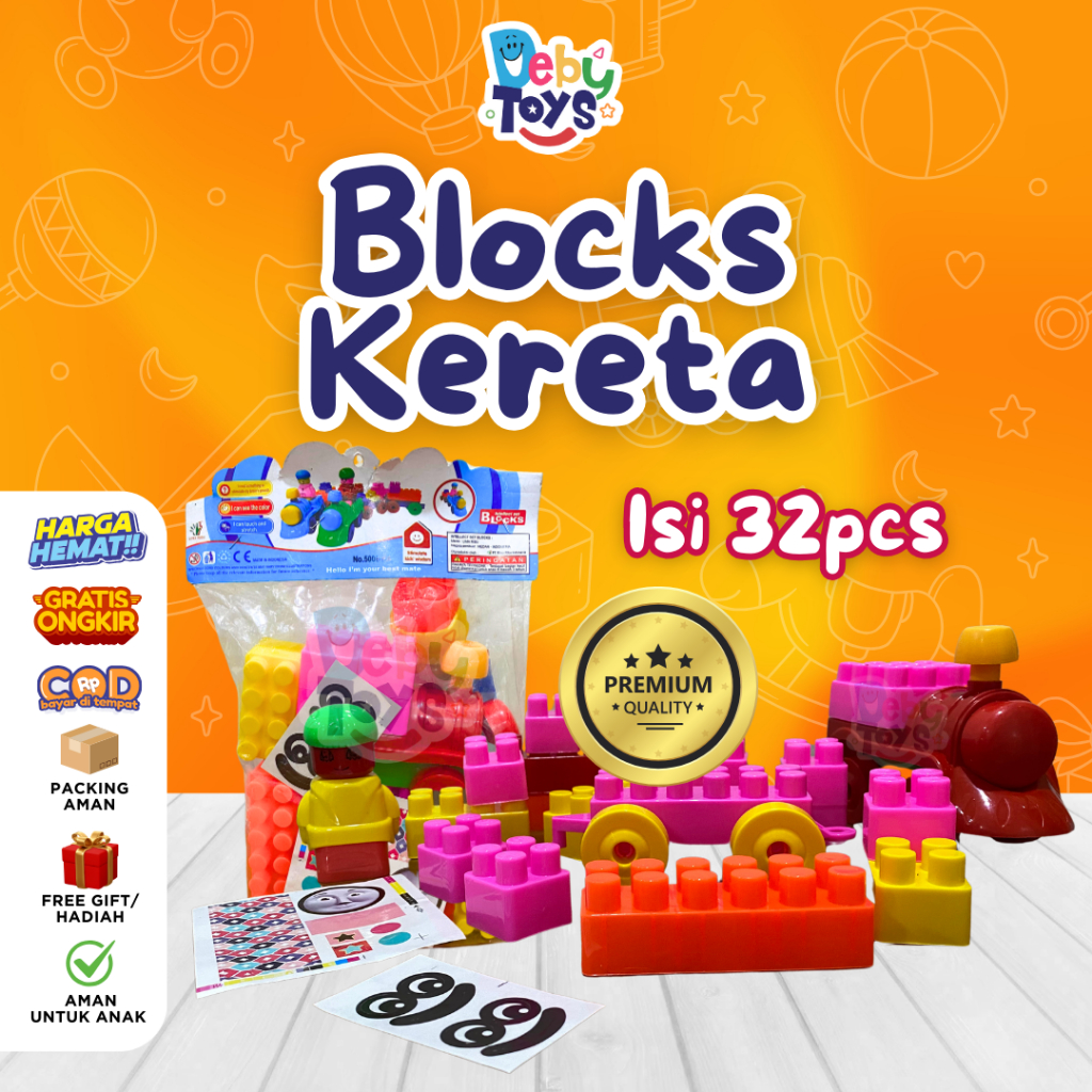 Jual Mainan Kereta Anak Balok Susun Edukasi Isi 32 Pcs - Blok Block Building Puzzle Bongkar ...