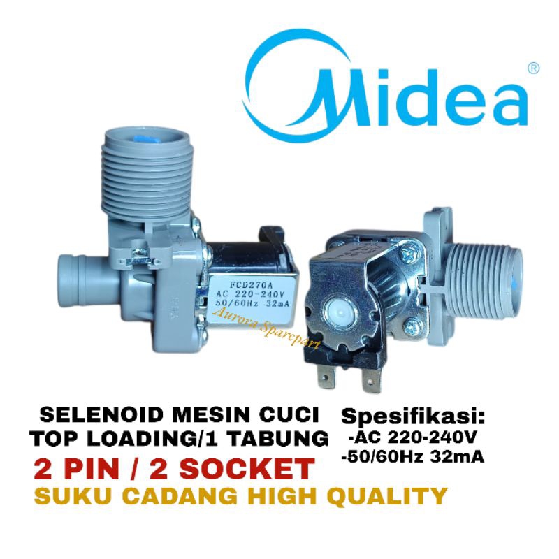 Jual selenoid mesin cuci Midea Top loading / 1 Tabung 2 pin / 2 Socket ...