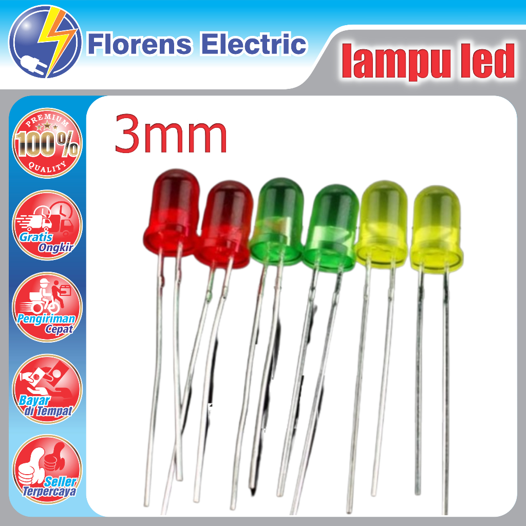 Jual lampu led 3mm 3 mm warna hijau merah kuning - dioda diode Diffused ...