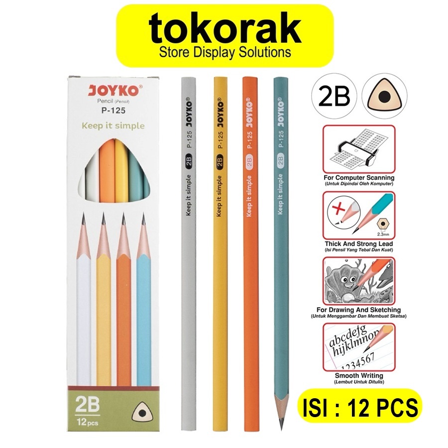 Jual PENSIL PENCIL KAYU JOYKO P-125 JOYKO 2B KOMPUTER UJIAN P125 ISI 1 ...