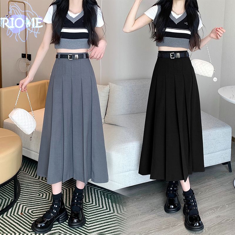 Jual Rok lipit pinggang tinggi gaya Korea Spice Girl rok midi pinggang ...