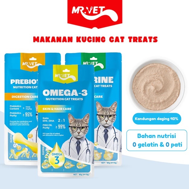 Jual Mr. Vet - Camilan Kucing Mr.Vet 60g - Omega 3, Prebiotik dan ...