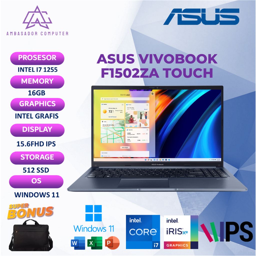 Jual Asus vivobook touch screen f1502za intel I7 1255 ram16gb 512ssd ...