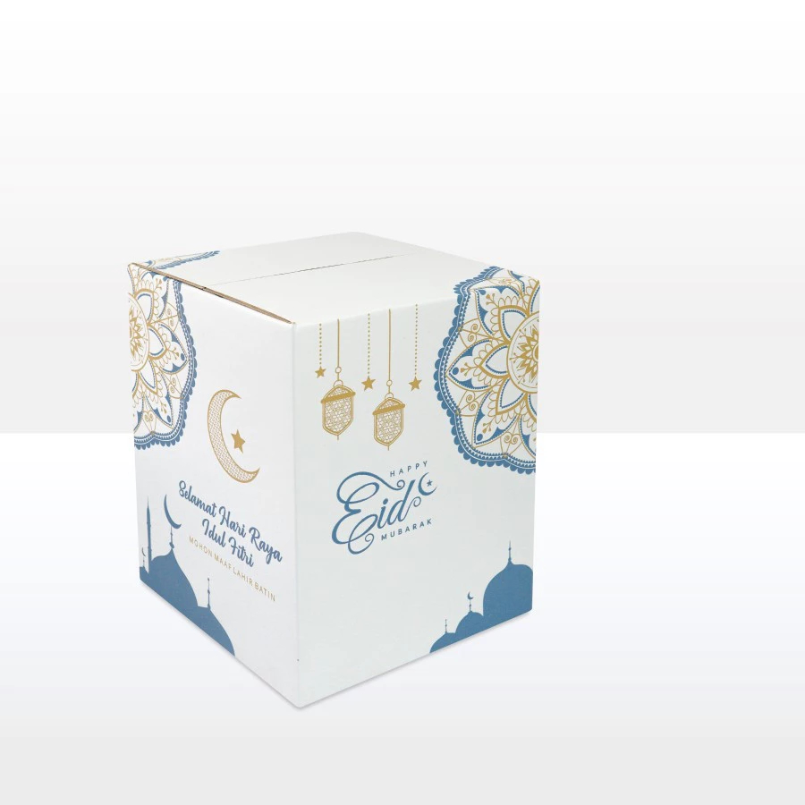 Jual ( 5 pcs ) kardus besar persegi motif biru gold eid mubarak dus ...