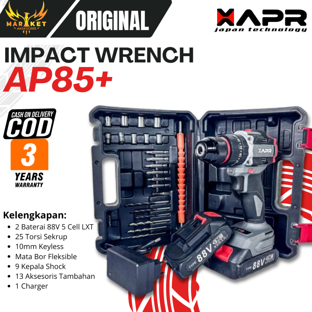 Jual Cordless Hammer Drill Driver APR AP85+ BRUSHLESS 10MM 20V 2 ...