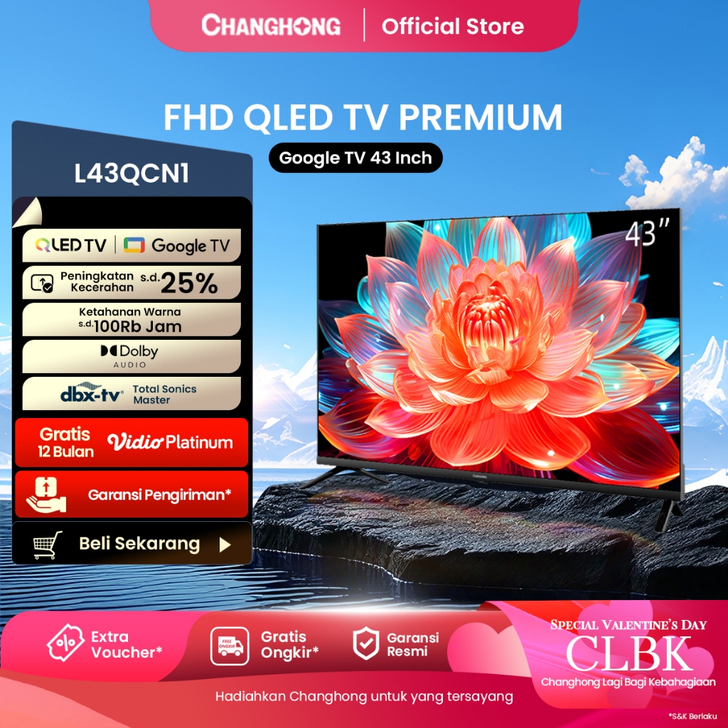 Jual Changhong QLED TV 43 inch FHD Dolby Audio Google Play Netflix ...