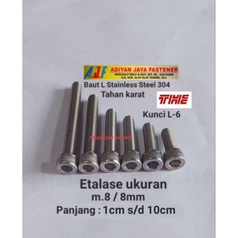 Jual Baut L Stainless 304 / DRAT BAUT 12 / M.8( Panjang 1cm s/d 10cm )p.1,25 | Shopee Indonesia