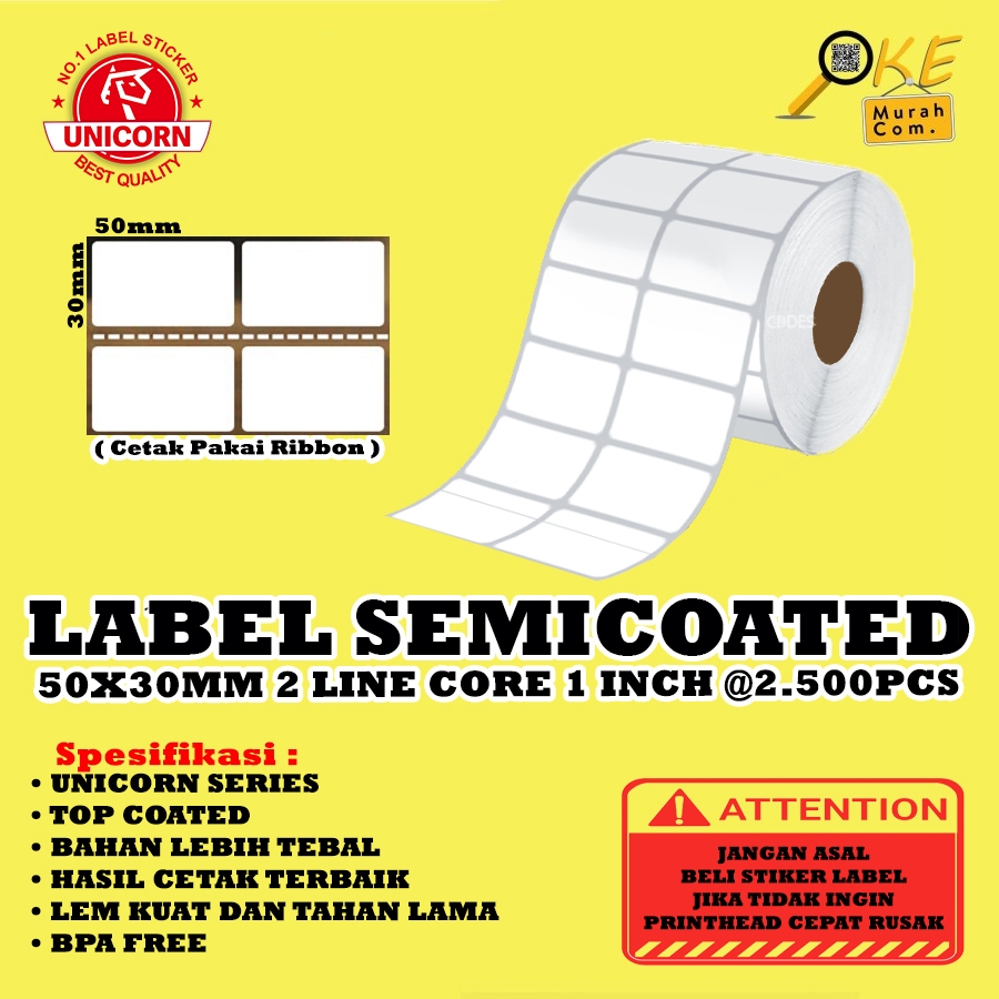 Jual Stiker Label Barcode Semicoated 50x30mm / 50x30 mm / 50 x 30 mm 2 ...